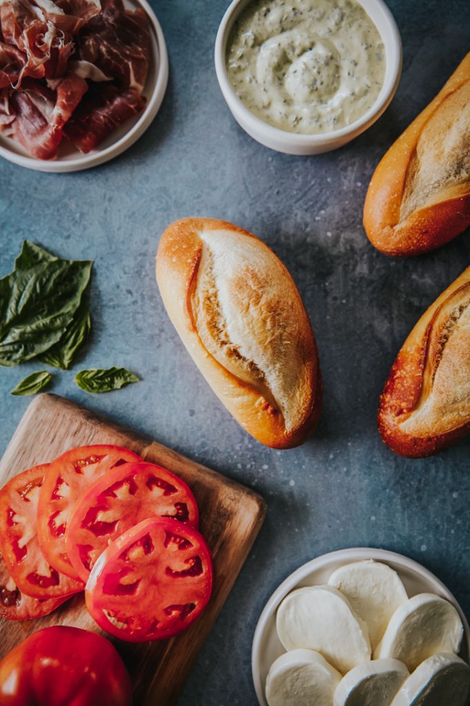 Mozz Prosciutto Sandwich w Garlic Basil Aioli | A-Yo Kitchen