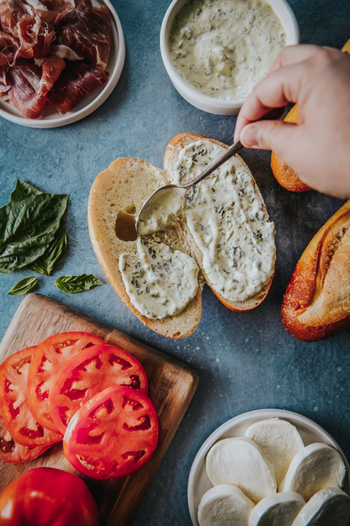 Mozz Prosciutto Sandwich w Garlic Basil Aioli | A-Yo Kitchen