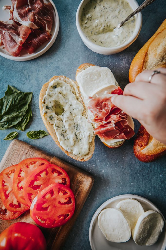 Mozz Prosciutto Sandwich w Garlic Basil Aioli | A-Yo Kitchen