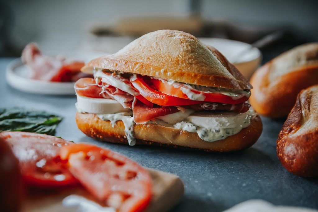 Mozz Prosciutto Sandwich w Garlic Basil Aioli | A-Yo Kitchen